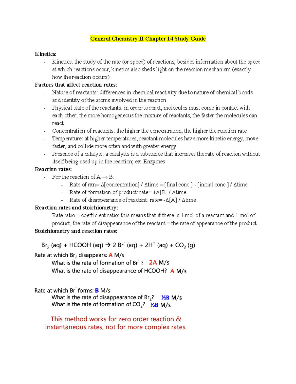 General Chemistry II Chapter 14 Study Guide Pt 14 - General Chemistry ...