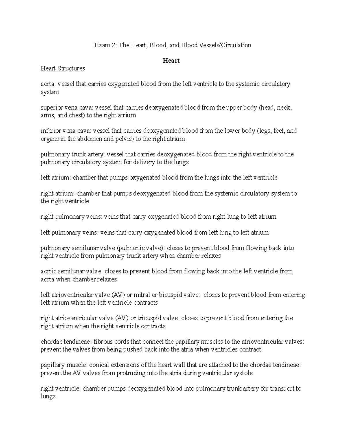 Exam 2 Heart Study Guide - Exam 2: The Heart, Blood, and Blood Vessels ...