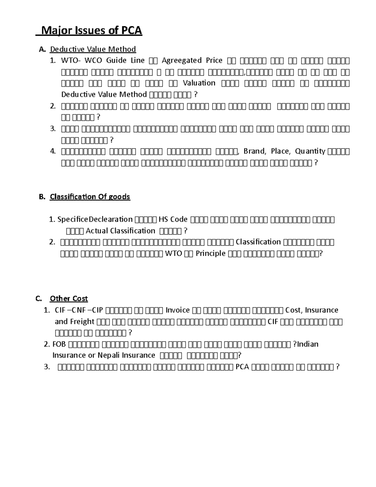 Major Issues of PCA Audit - Major Issues of PCA A. Deductive Value ...