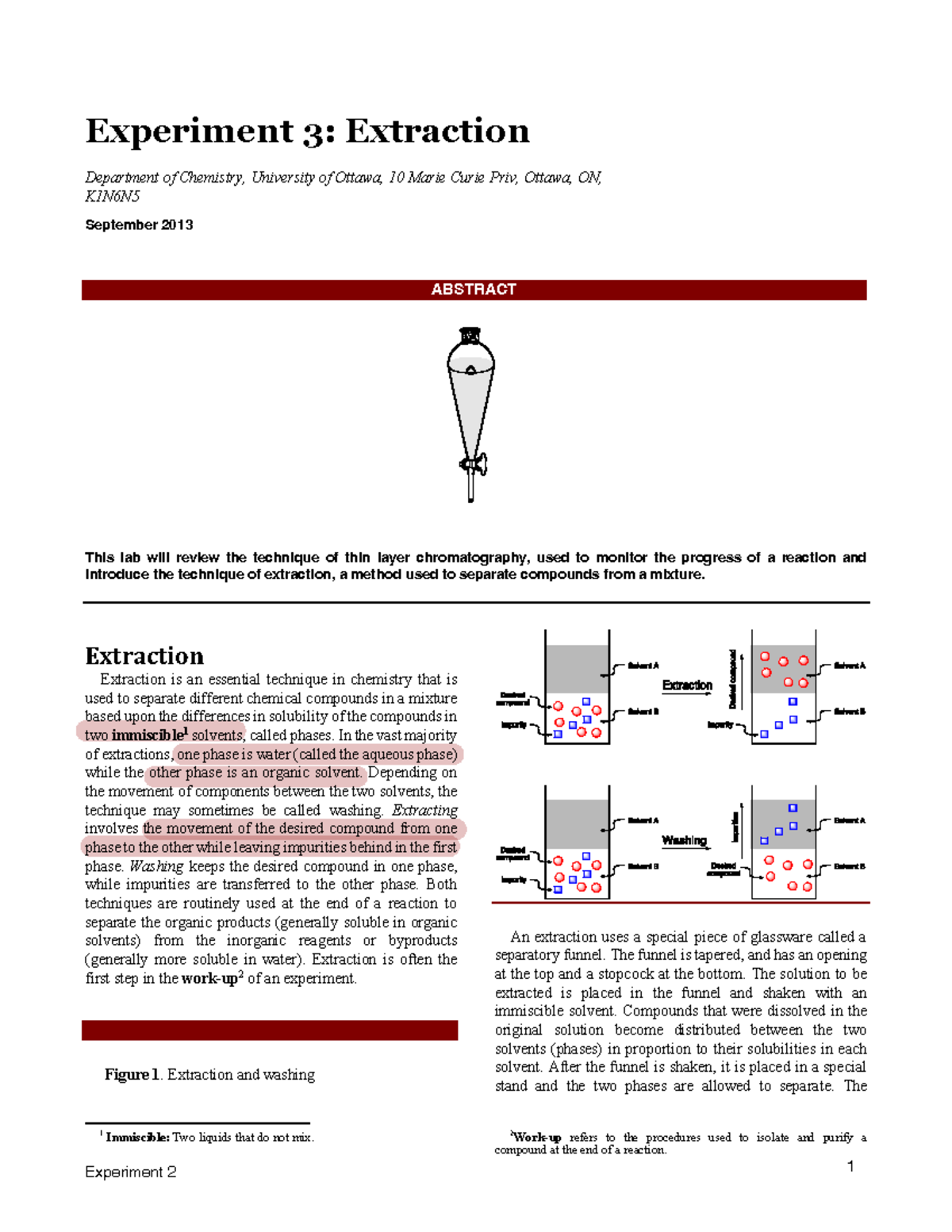 Exp 3 extraction 132124 - Experiment 3 : Extraction Department of Chemistry, University of ...