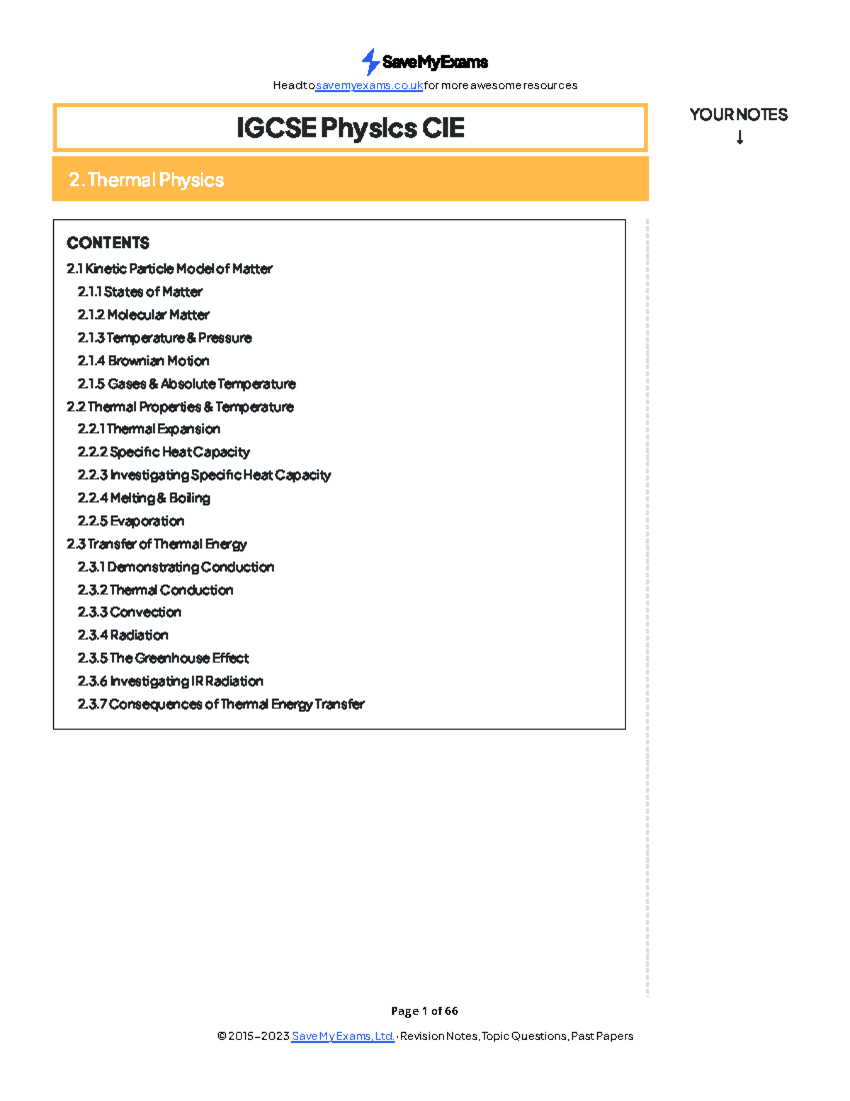 Topic 2- Thermal Physics - Page 1 of 66 IGCSE Physics CIE 2. Thermal ...
