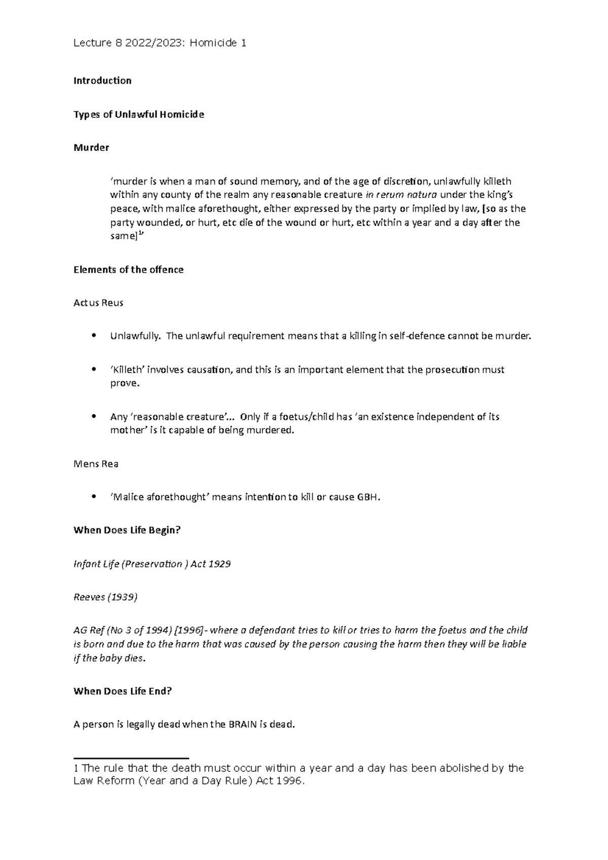 Criminal law lec 8 - John Rumbold - Introduction Types of Unlawful ...