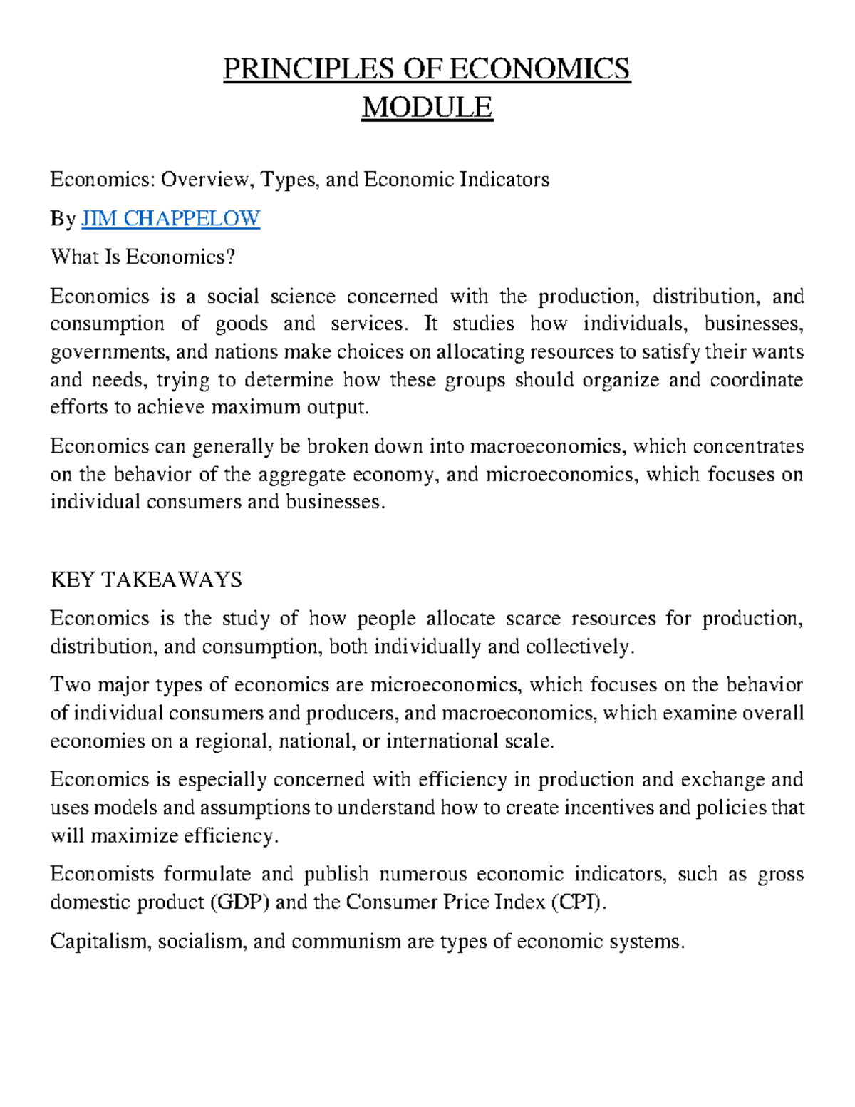 Principles OF Economics module - PRINCIPLES OF ECONOMICS MODULE ...