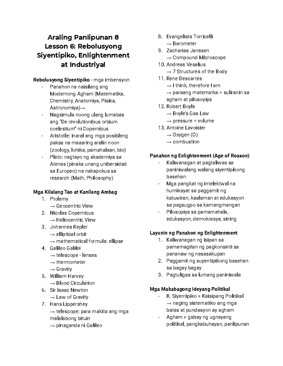 AP-Rebolusyong Siyentipiko, Enlightenment at Industriyal-Lecture ...