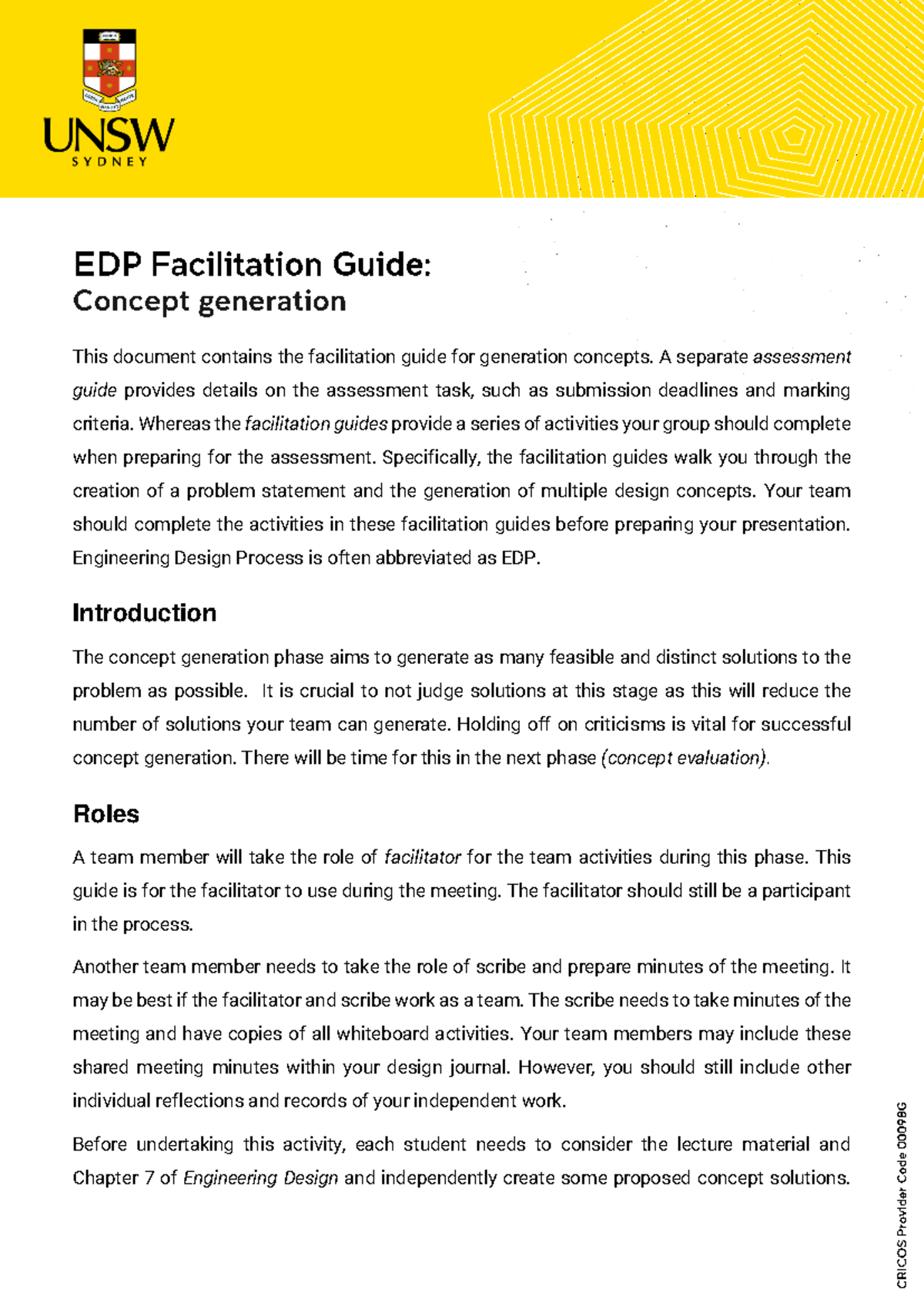 DESN1000 22T1 - EDP Facilitaton Guide - Concept generation - This ...