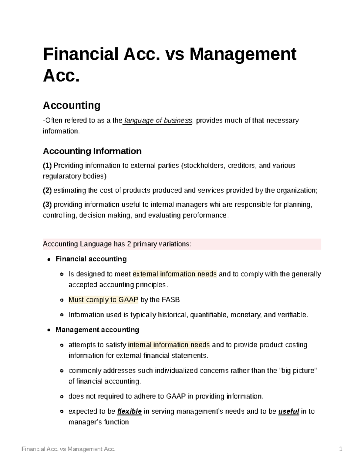 Financial Acc. vs Management Acc - Financial Acc. vs Management Acc. 1 ...