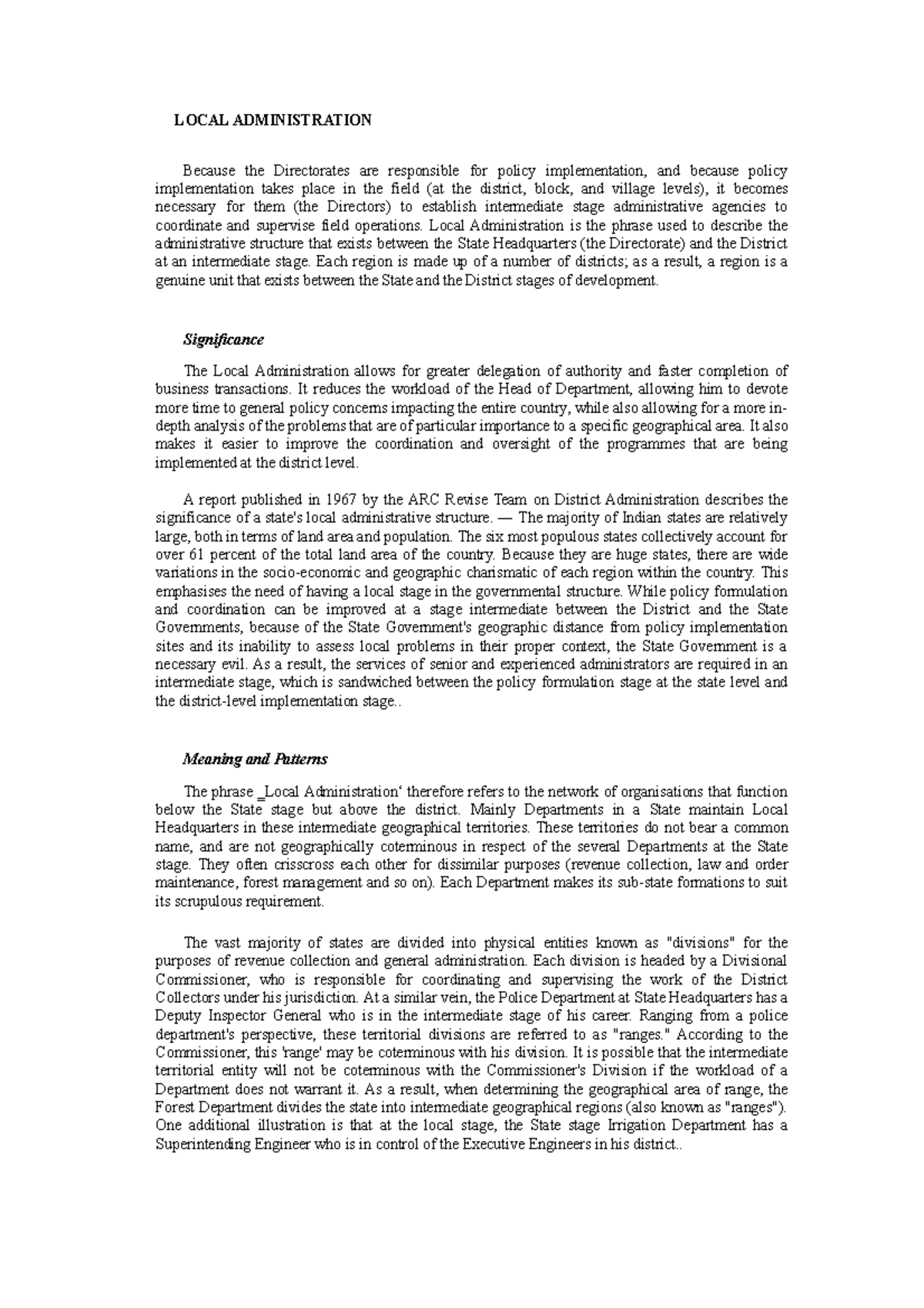 Local Administration - Indian Administration: Structure and Processes ...