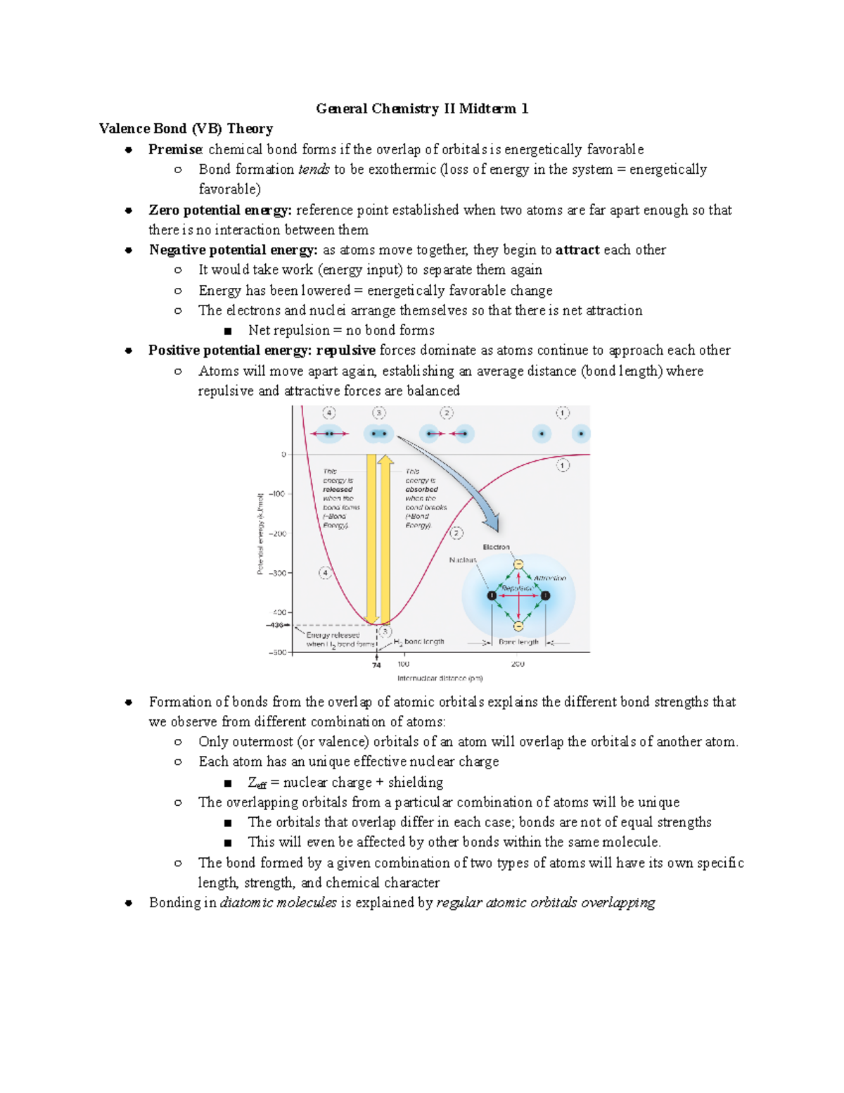 Gen Chem II Midterm 1 Review - General Chemistry II Midterm 1 Valence ...