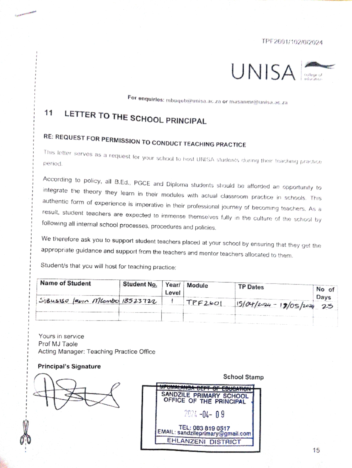 Letter to the Principal 2024 Sample - 11 LETTER TO THE SCHOOL PRINCIPAL ...