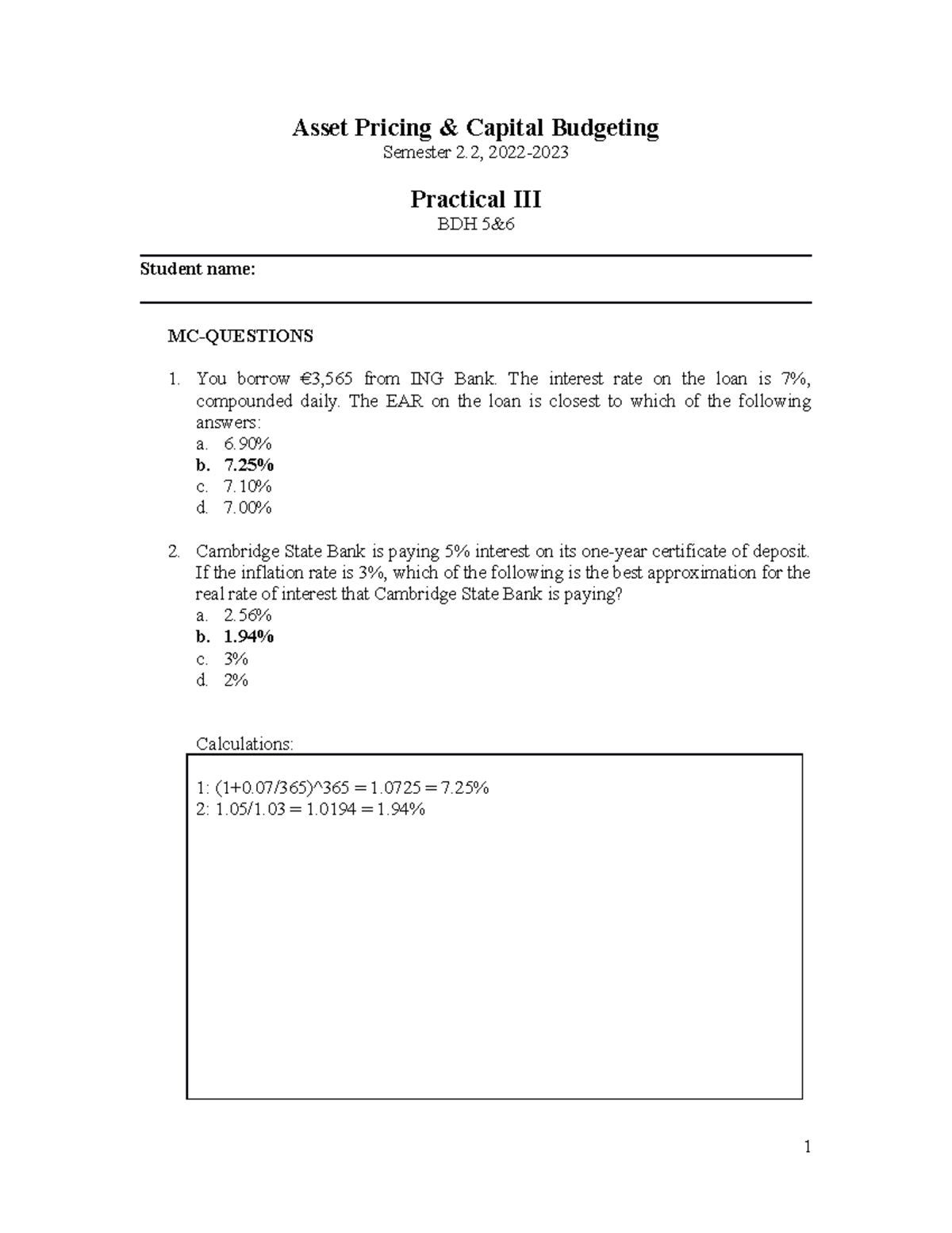 AP&CB practicle week 3 - Asset Pricing & Capital Budgeting Semester 2 ...