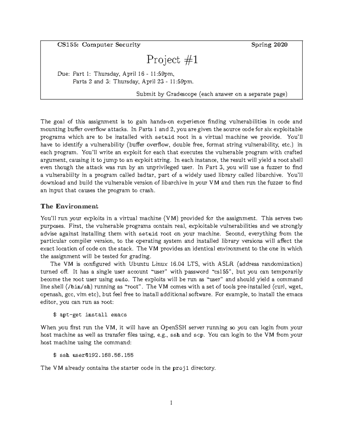 Proj1 - ghcghfg - CS155: Computer Security Spring 2020 Project Due: Part 1: Thursday, April 16 ...