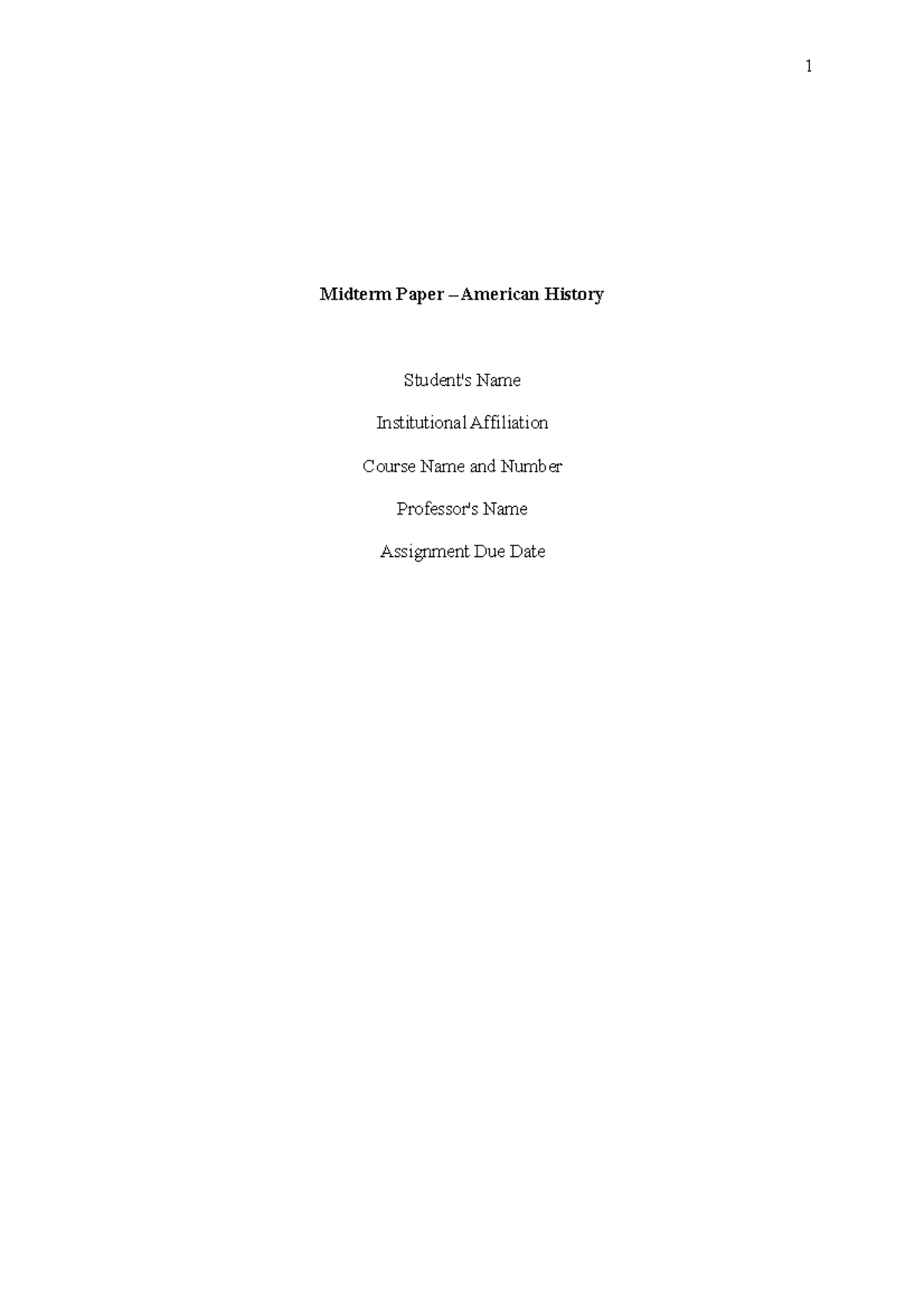 Midterm Paper – American History - Midterm Paper – American History ...