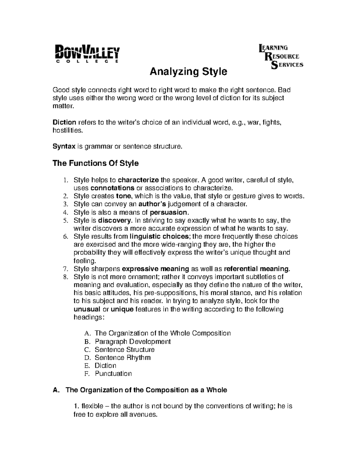 Writing analy style 1 - lecture notes - Analyzing Style Good style ...