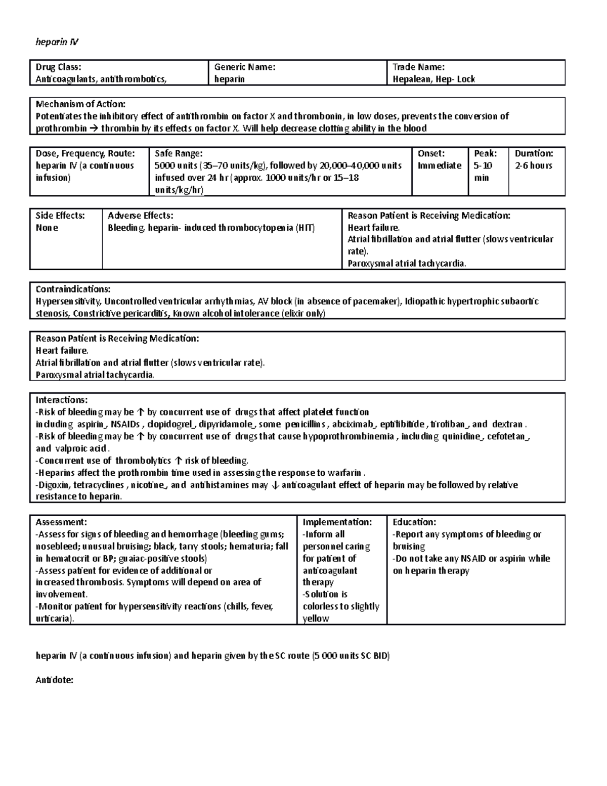 Heparin IV med research - heparin IV Drug Class: Anticoagulants ...