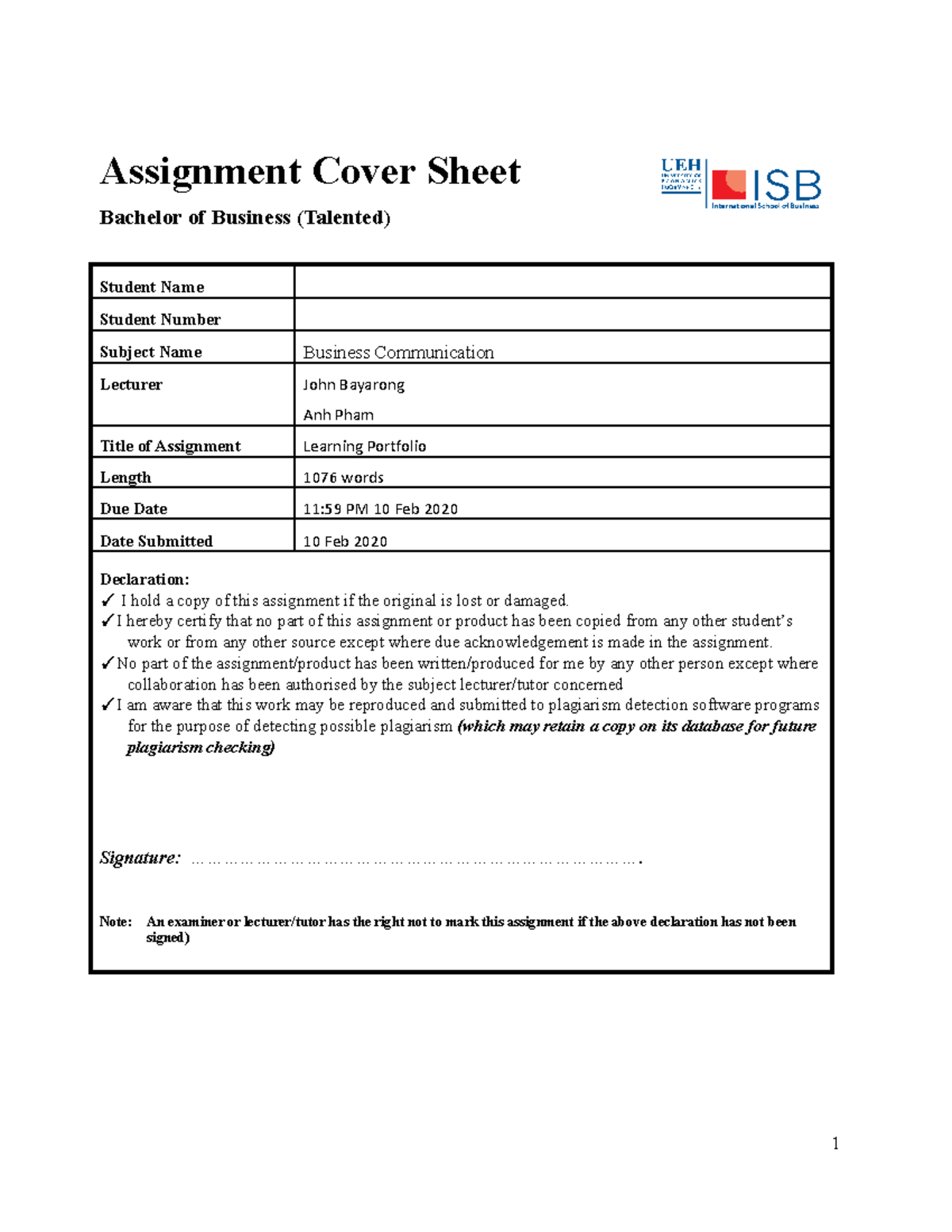 Learning Portfolio 2 - Business Communications course - Assignment ...