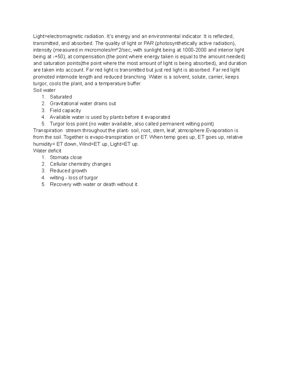 Light and Water - Light=electromagnetic radiation. It’s energy and an ...