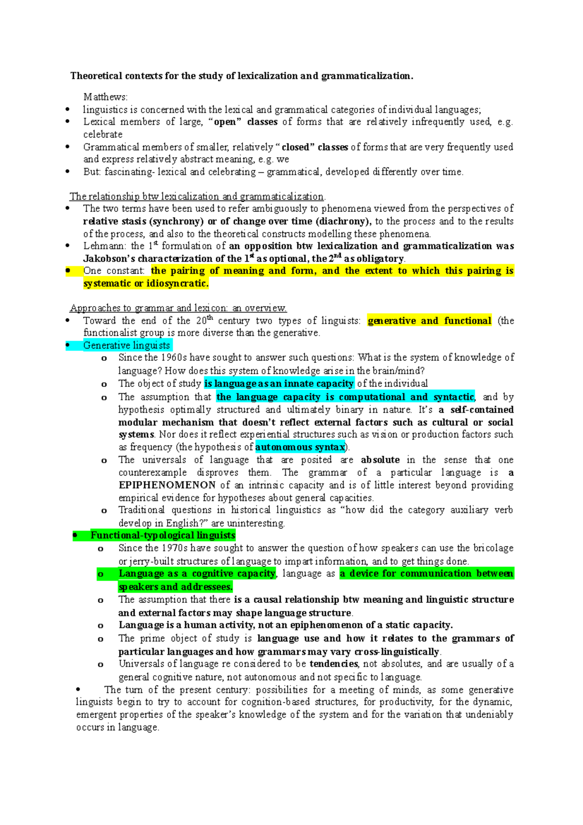 Lexicalization and language change - Theoretical contexts for the study ...