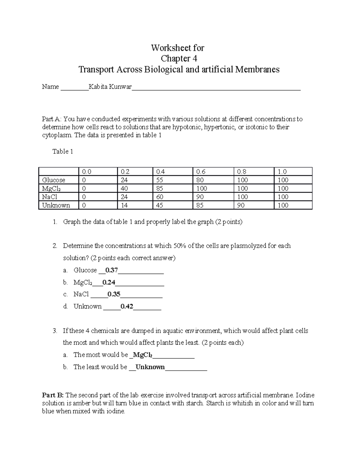 Worksheet Transport Across membranes - Worksheet for Chapter 4 ...