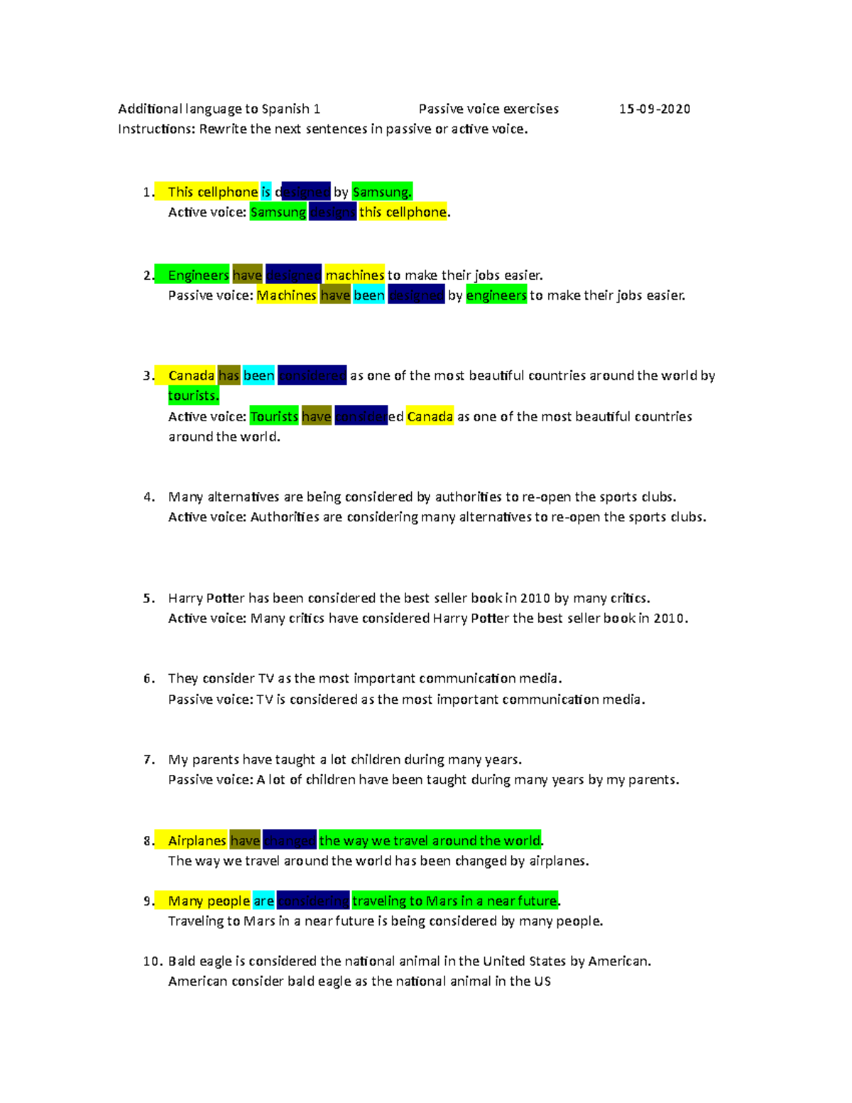Additional language to Spanish 1Passive voice exercises - copia ...