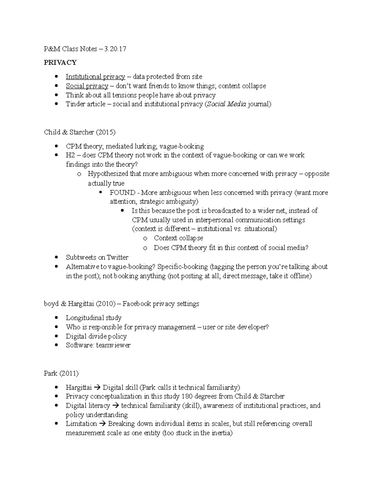 P M Class Notes – 3 - P&M Class Notes – 3. PRIVACY Institutional ...