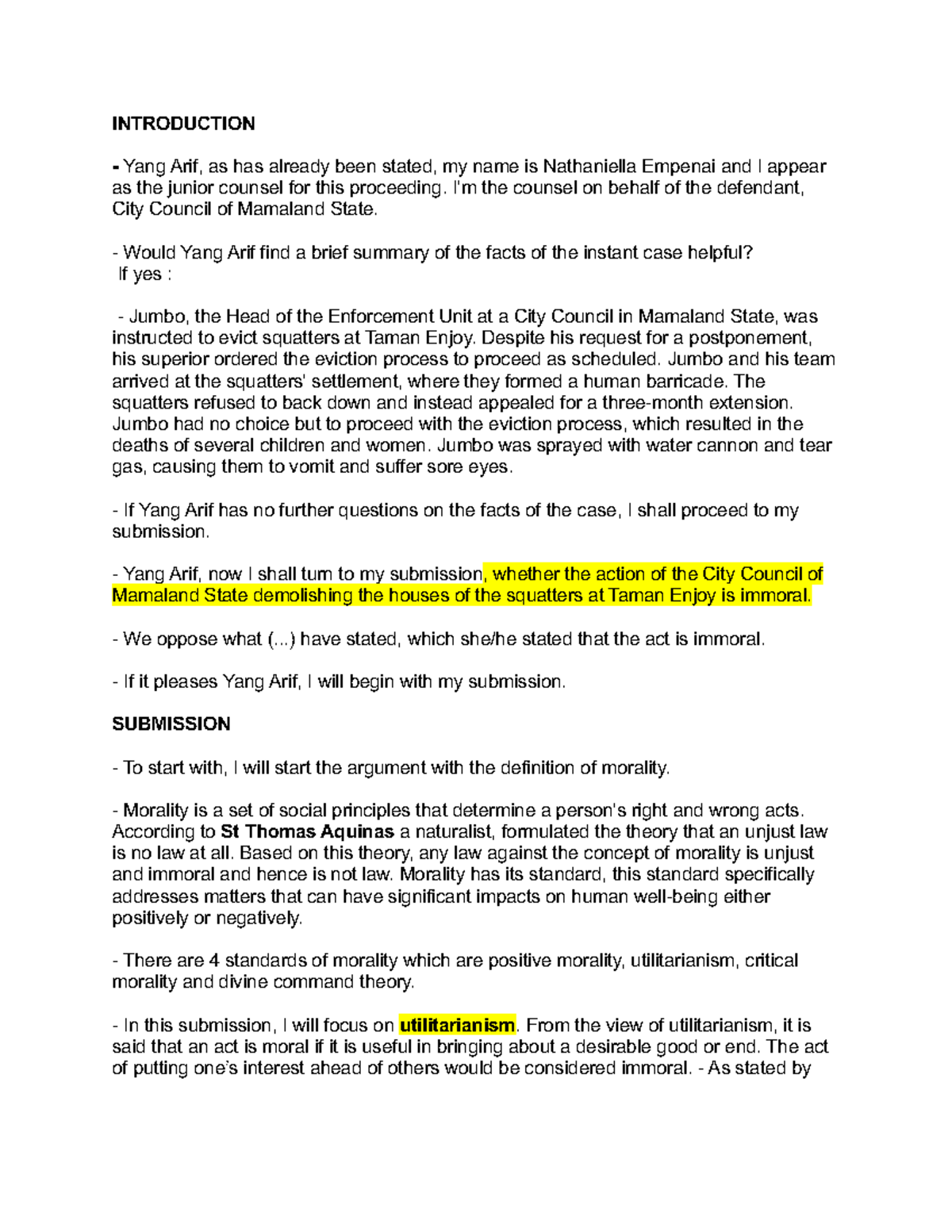 LAW034 - Mooting Script - INTRODUCTION Yang Arif, as has already been ...