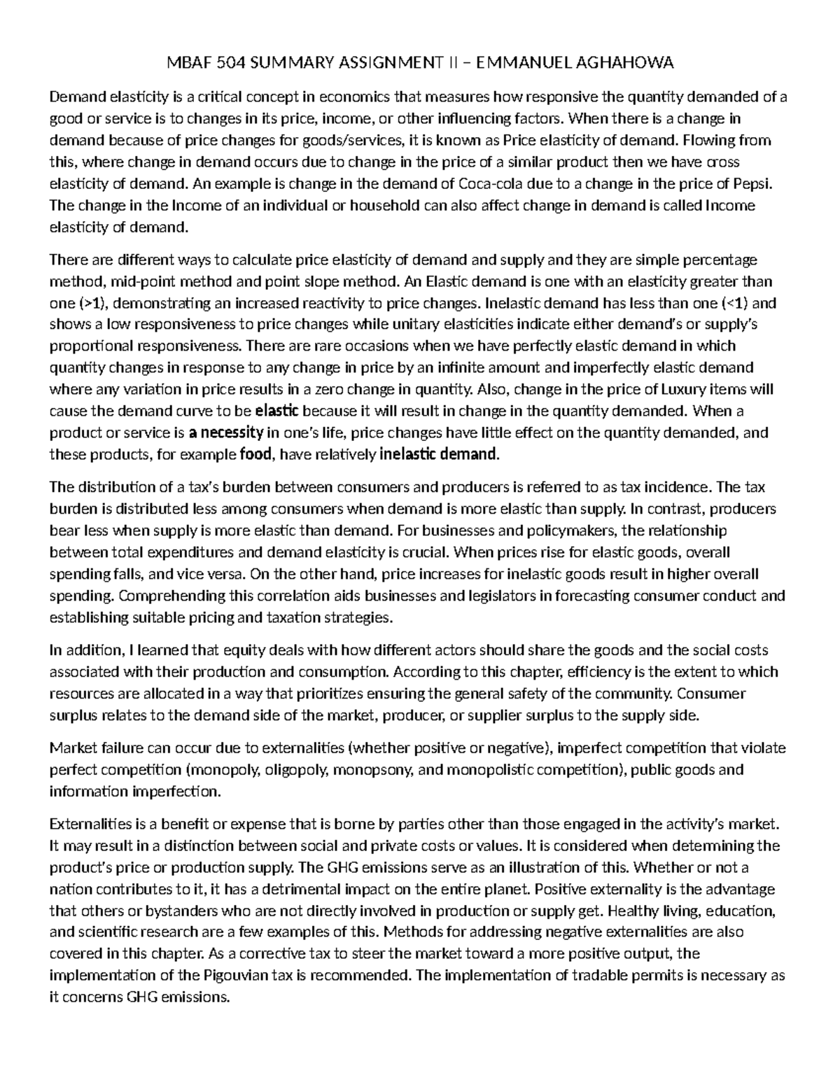 MBAF 504 Summary Assignment II - MBAF 504 SUMMARY ASSIGNMENT II ...