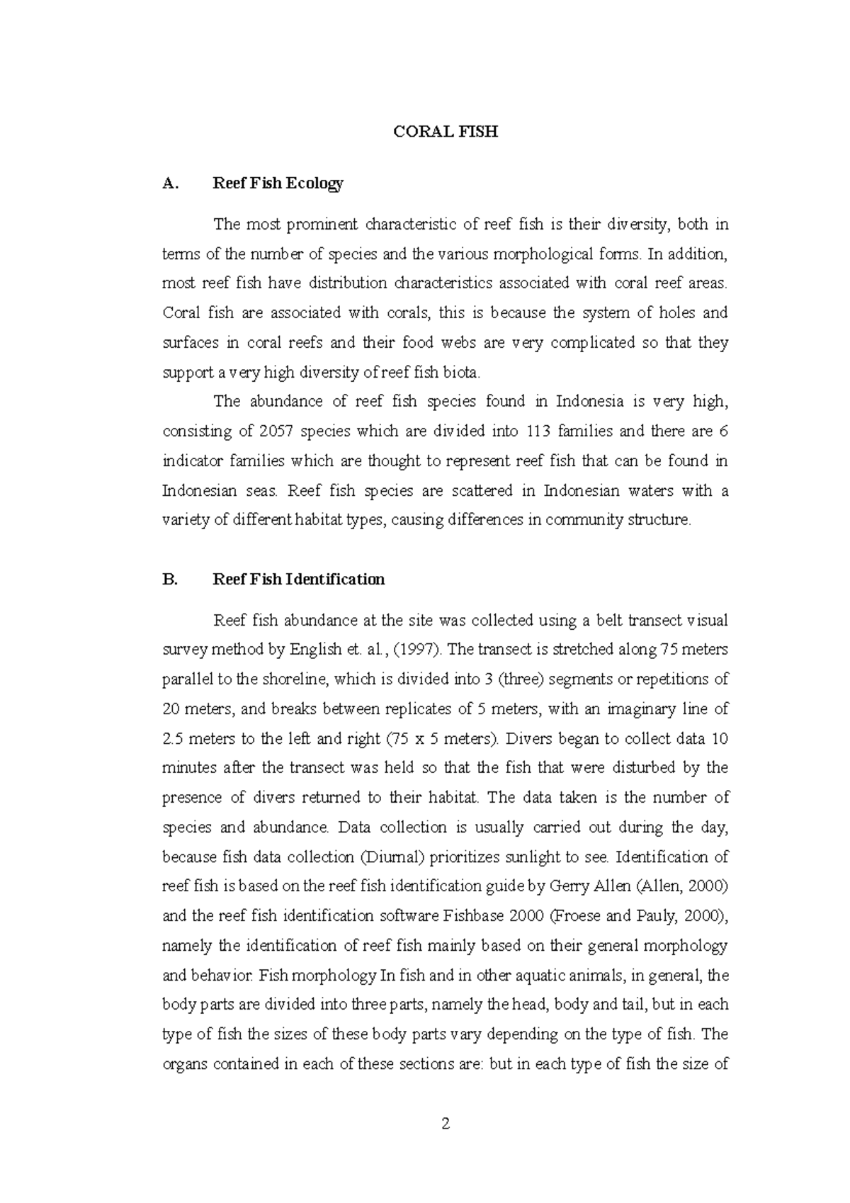 Coral Fish (Marine Biology) - CORAL FISH A. Reef Fish Ecology The most ...