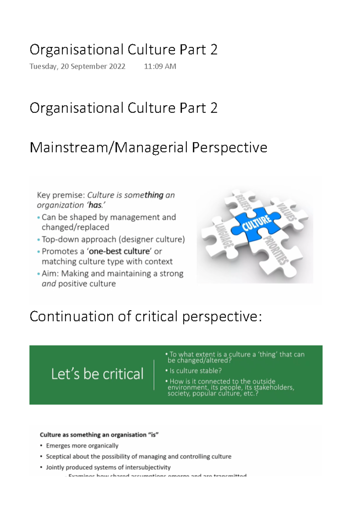 Organisational Culture Part 2 - Studocu