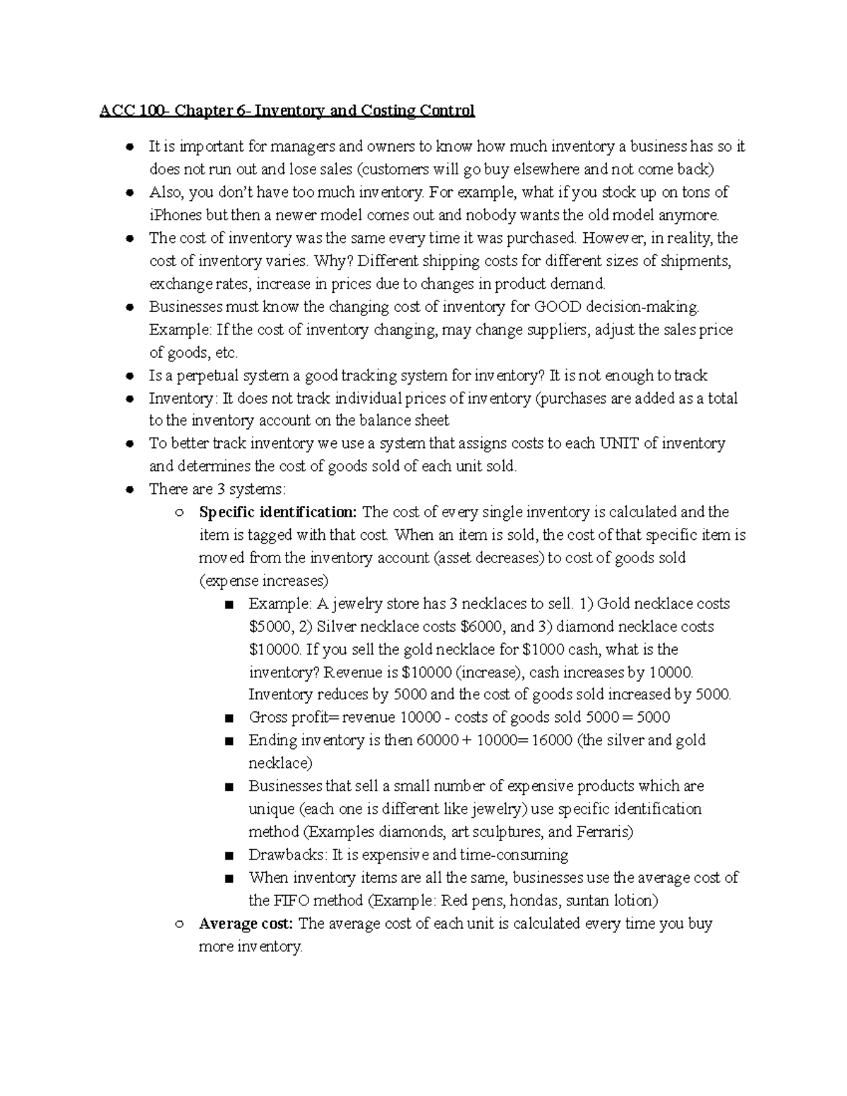 ACC 100- Chapter 6- Inventory and Costing Control - For example, what ...