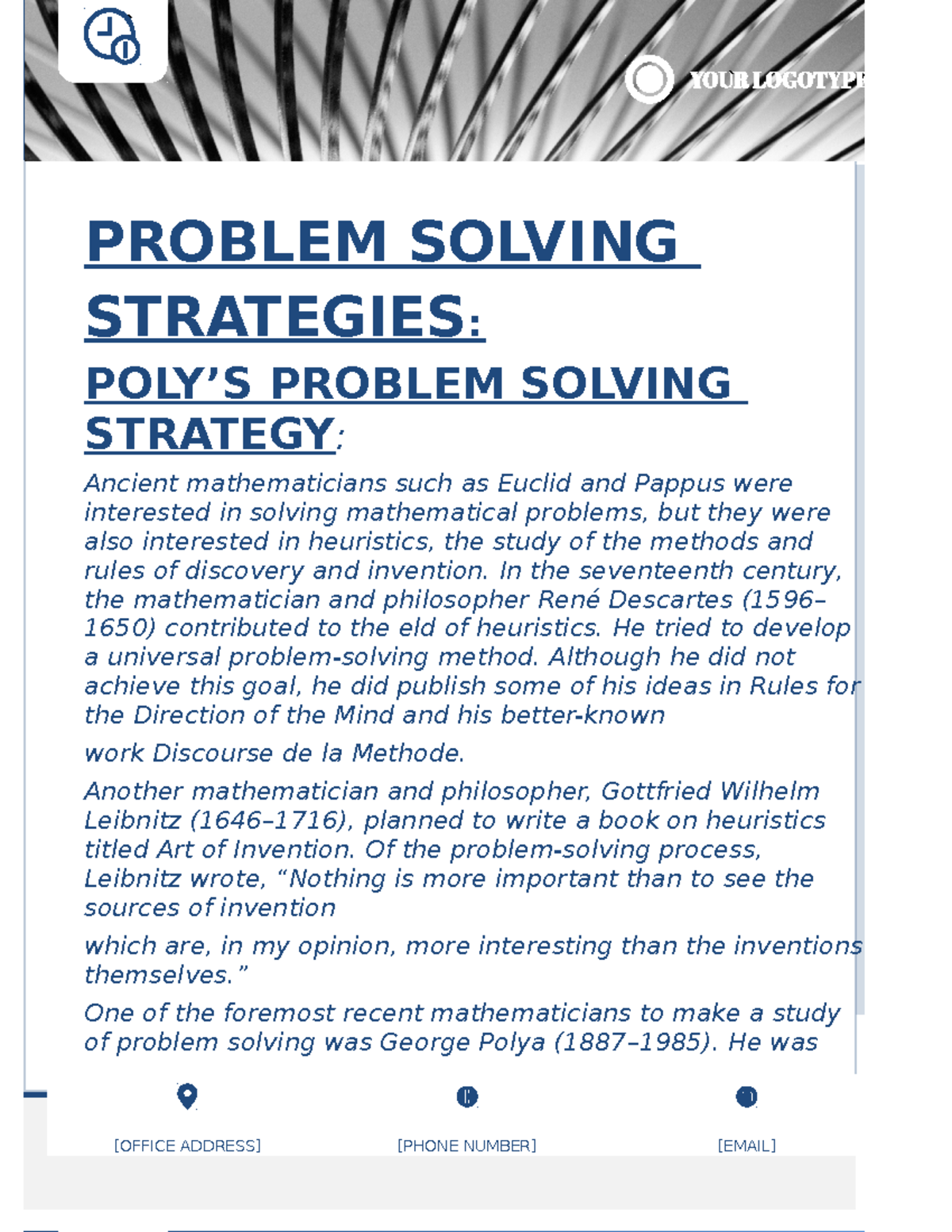 Problem Solving 065021 - PROBLEM SOLVING STRATEGIES: POLY’S PROBLEM ...