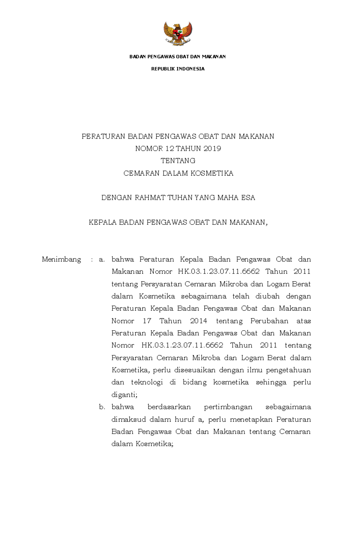 Cemaran dalam Kosmetika - BADAN PENGAWAS OBAT DAN MAKANAN REPUBLIK ...