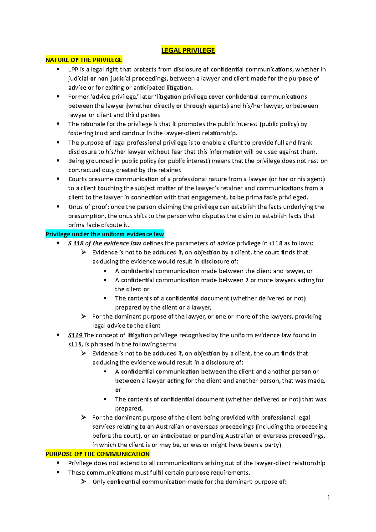 Legal privilege - 200020 - UWS - Studocu