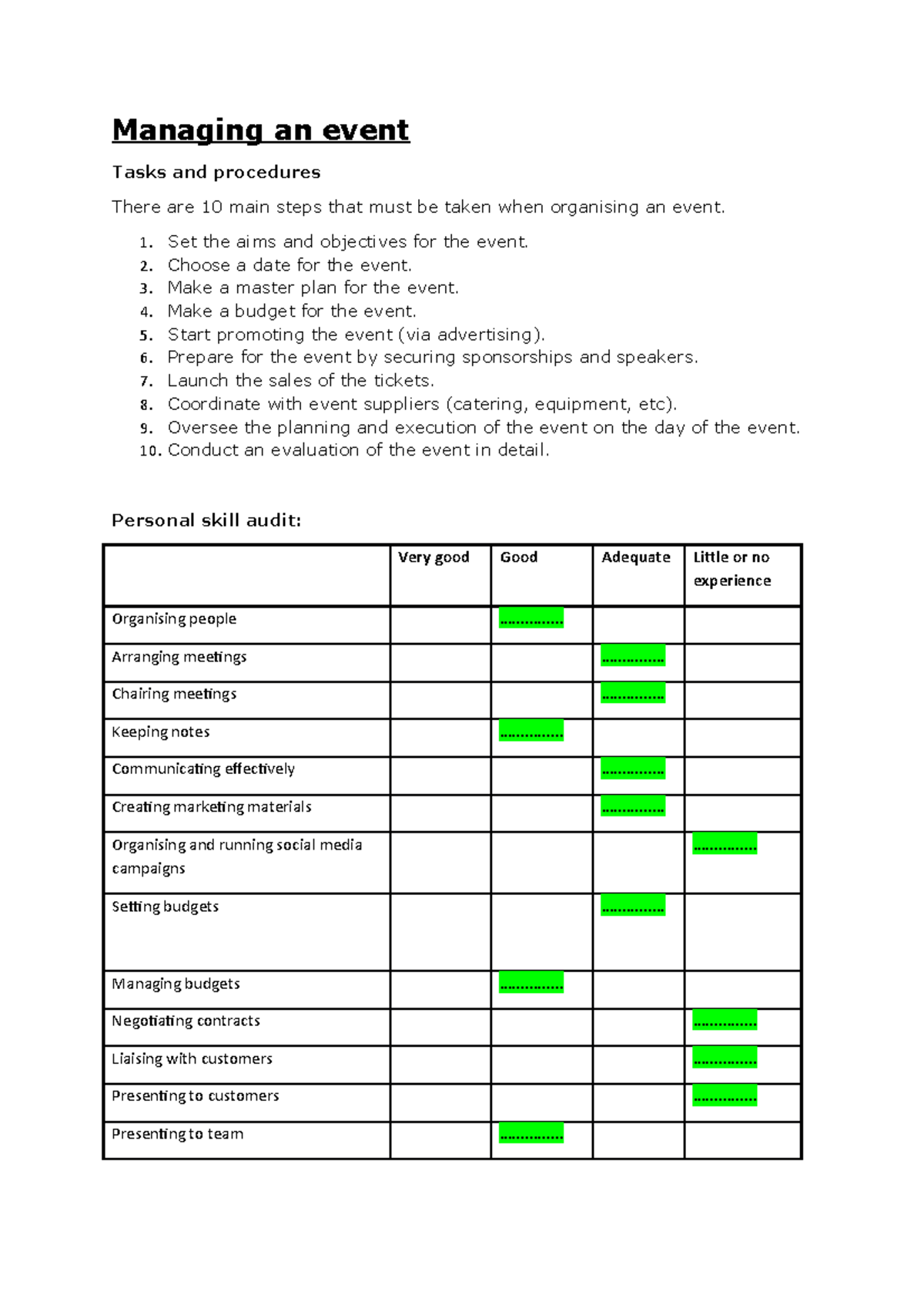ertytrertghytref rtyhtredfghytrd Unit 4 - Managing an event Tasks and ...