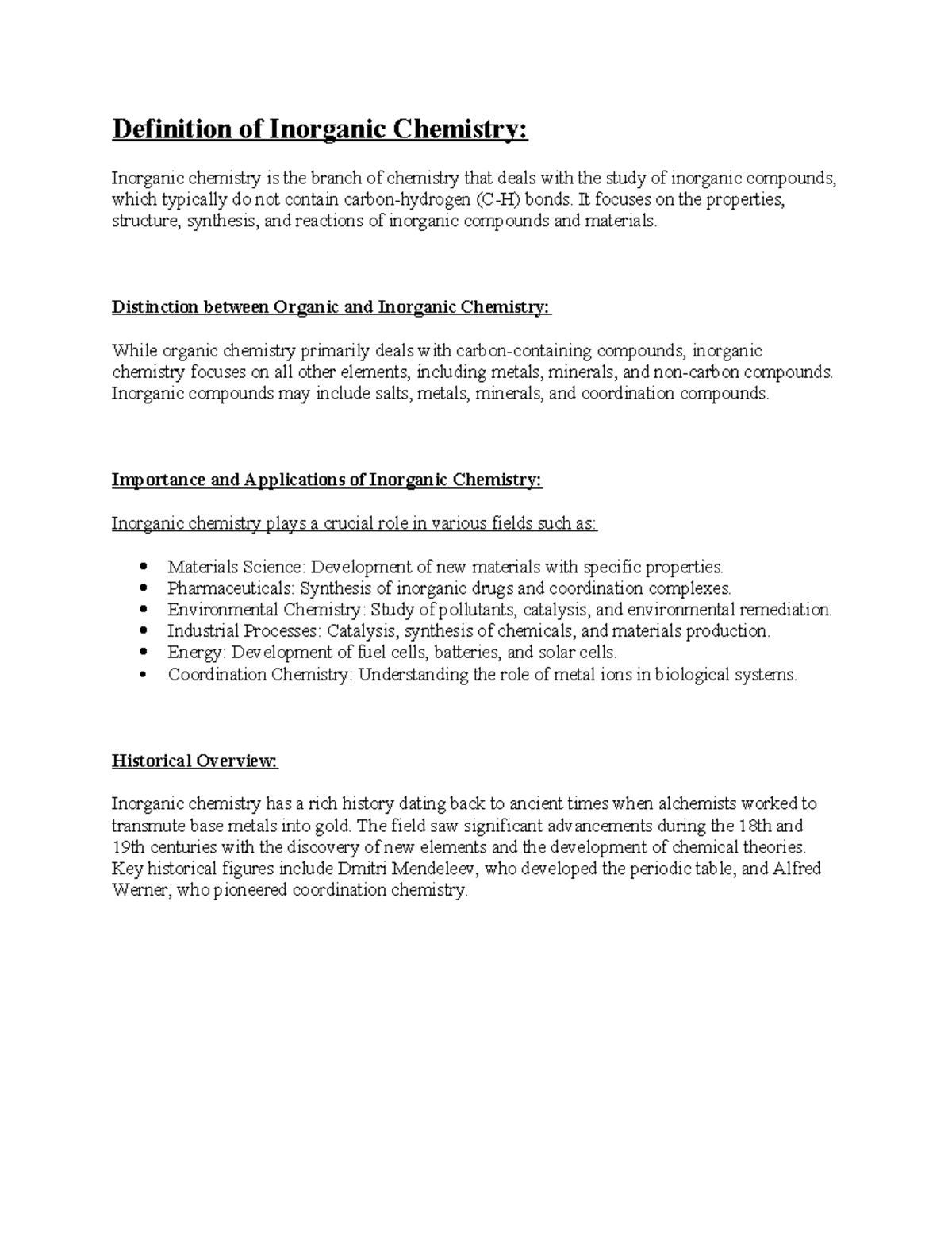 Chem doc 1 - Information on science - Definition of Inorganic Chemistry ...