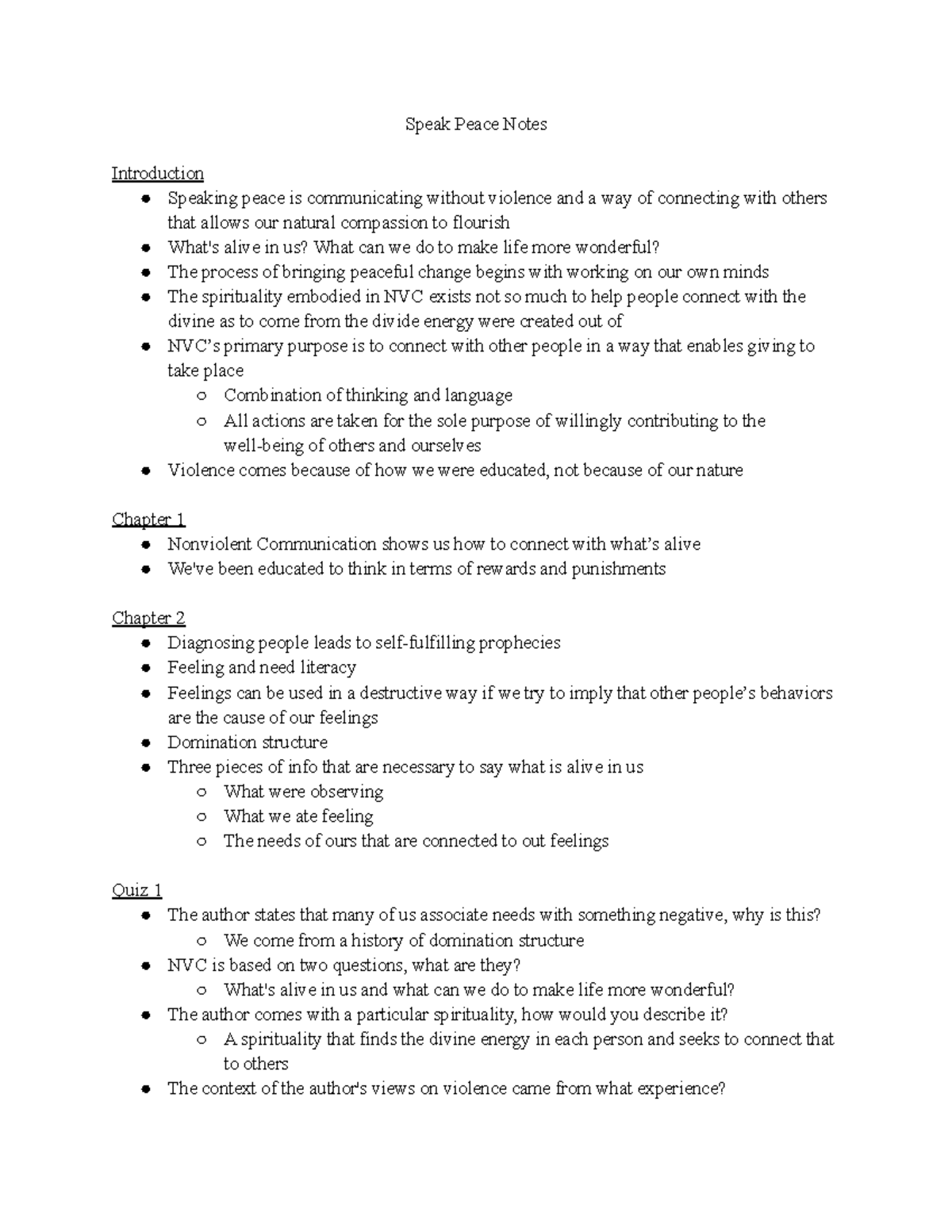 Speak Peace Notes - Speak Peace Notes Introduction Speaking peace is ...