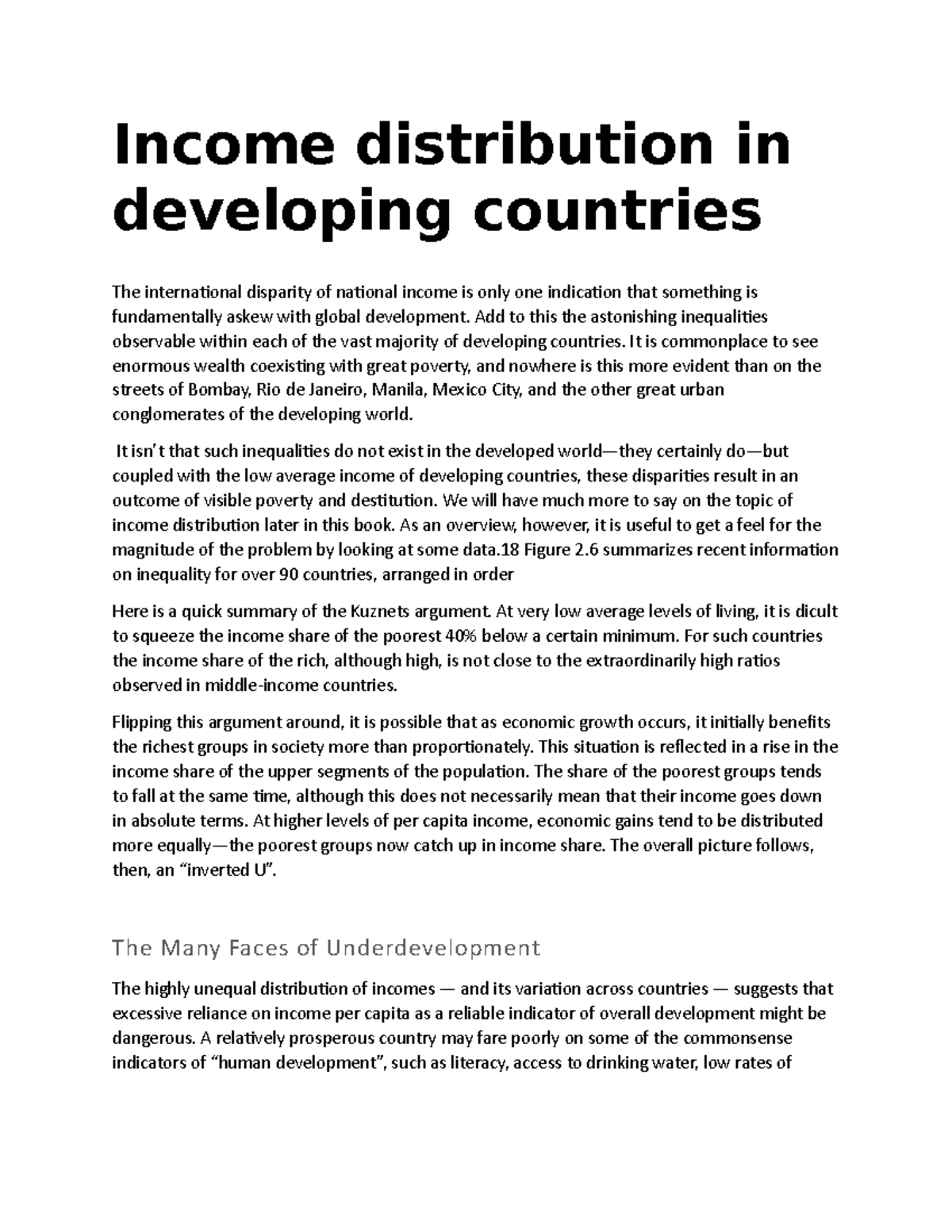 Income distribution in developing countries - Income distribution in ...