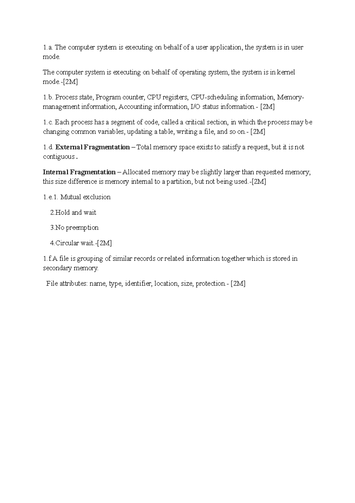 Os sample note - 1. The computer system is executing on behalf of a ...