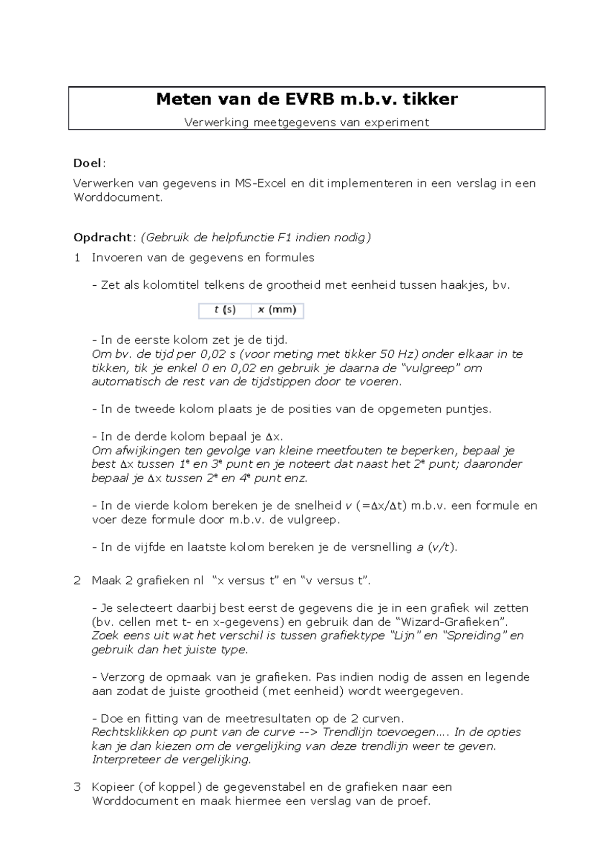 Open werkblad - EVRB met tikker -in Excel - Meten van de EVRB m.b ...