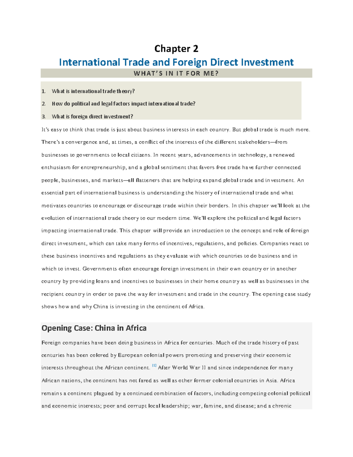 Chapter 2 - international trade and foreign investment - Chapter 2 ...