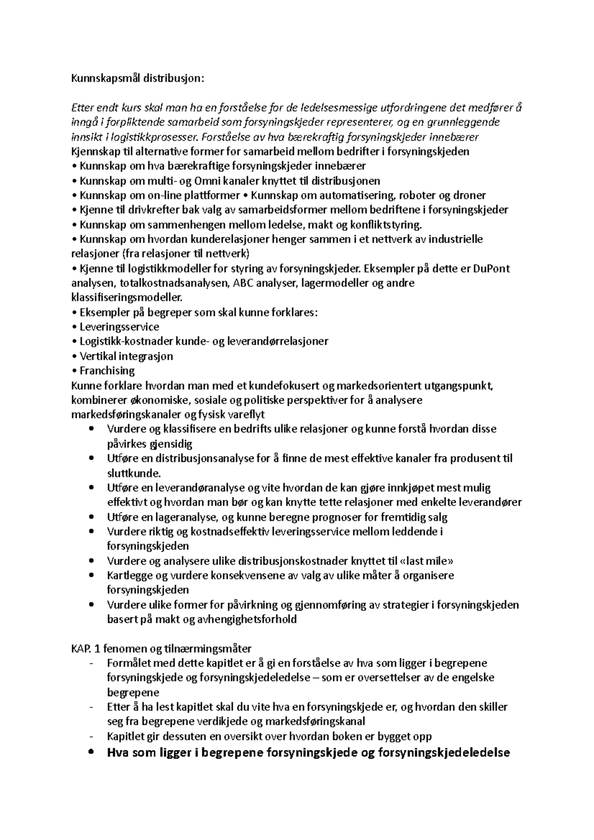 Læring distribusjon - bør kunne og kunnskapsmål kap 1 2 og delvis 3 - Kunnskapsmål distribusjon ...