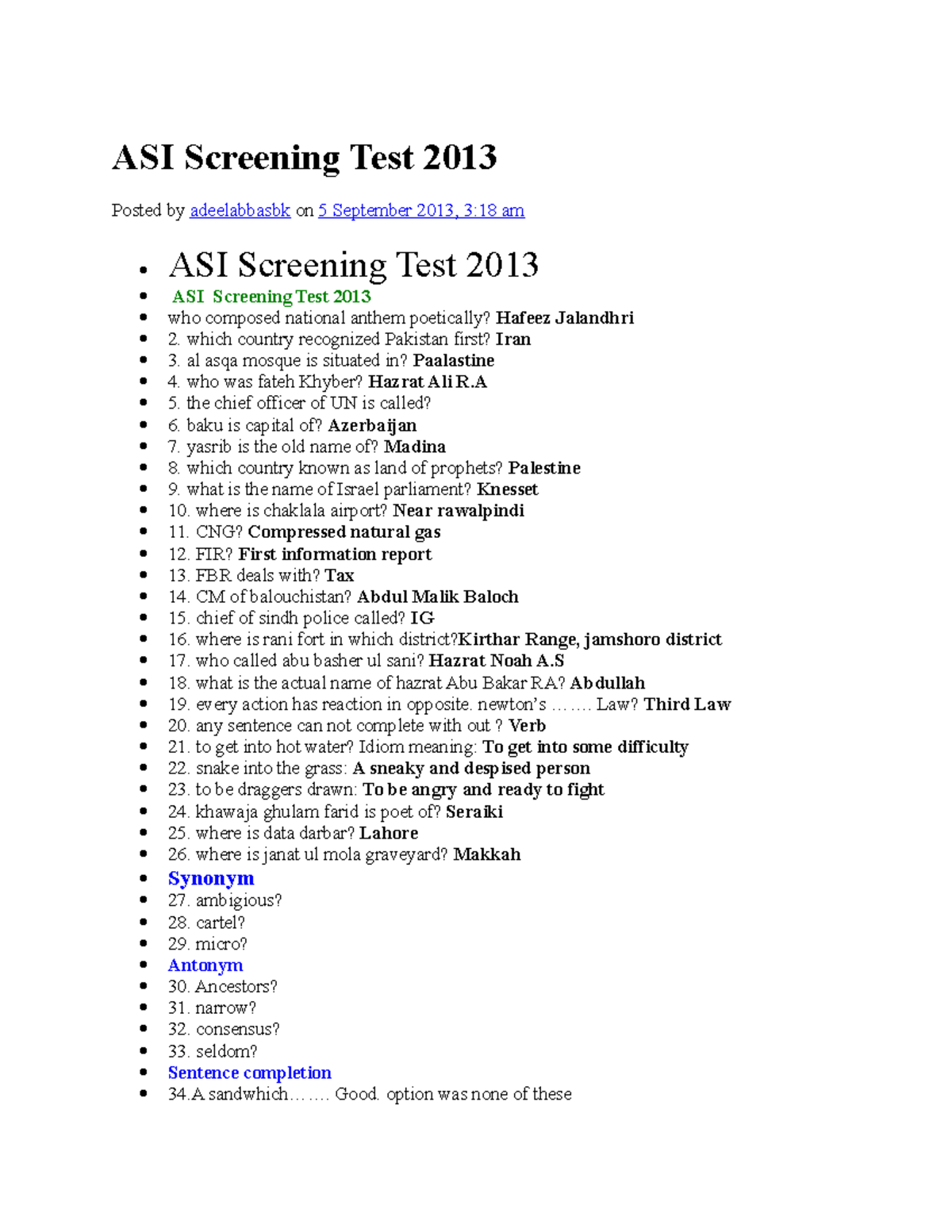 ASI Screening Test 2013 - ASI Screening Test 2013 Posted by ...