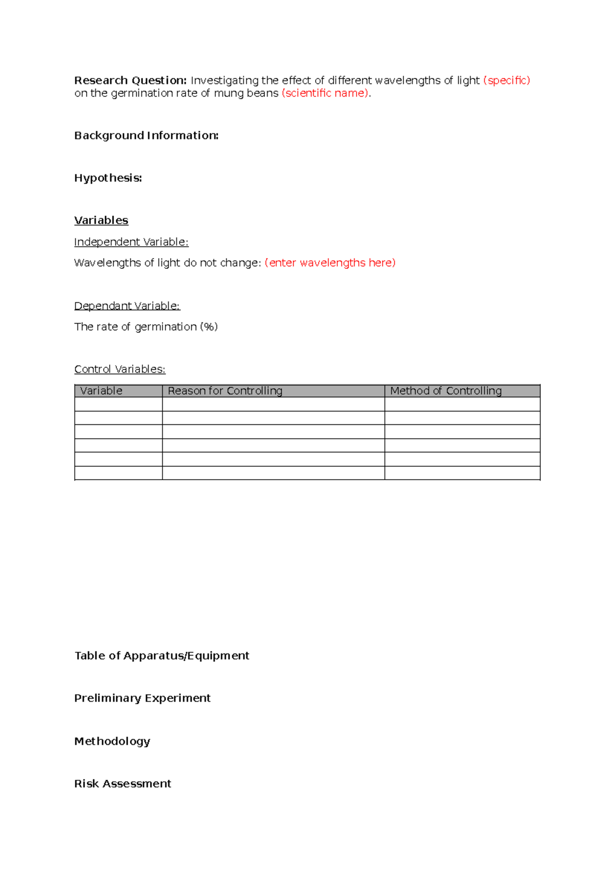 Biology IA - This paper describes the intimate details of the growth ...