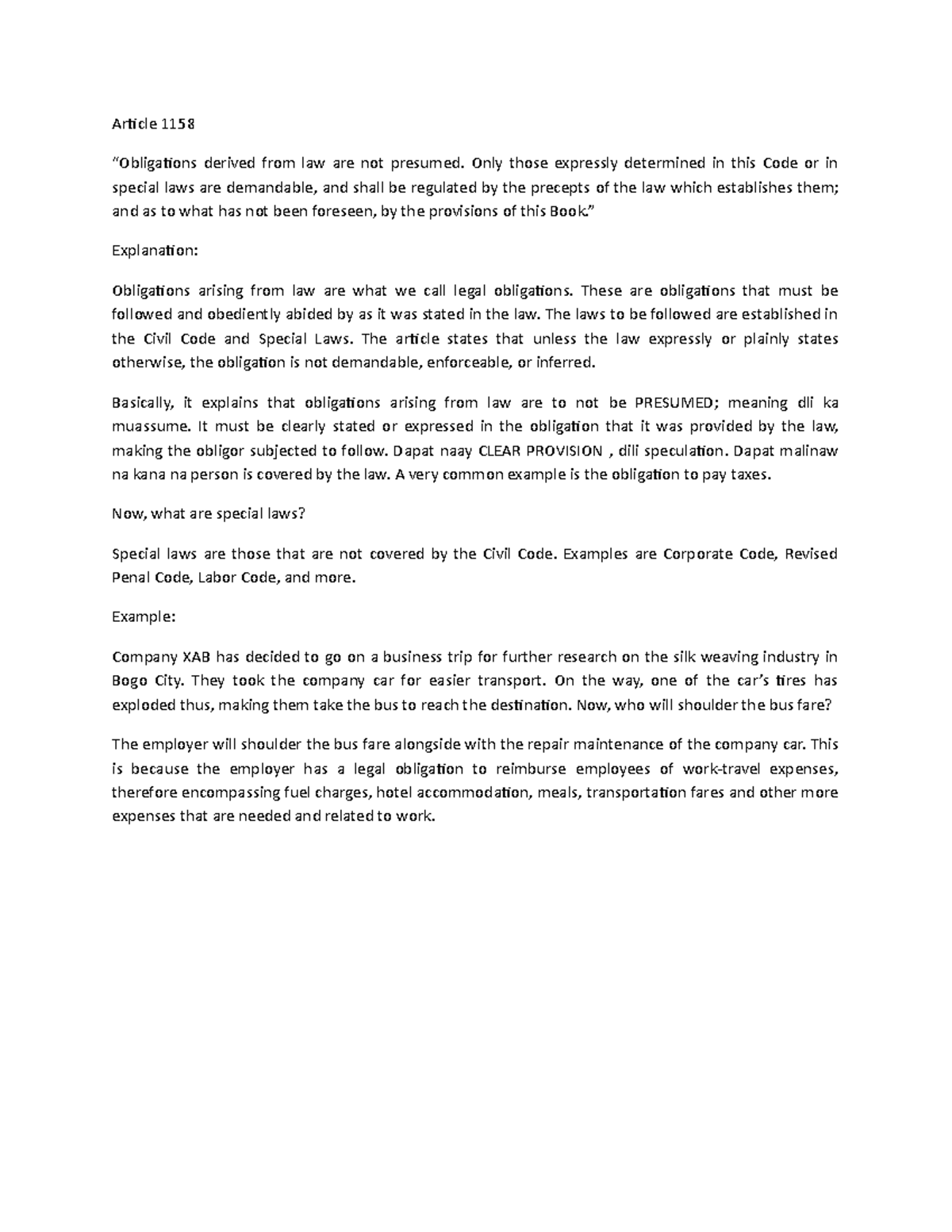 Details on Article 1158 of Laws on Obligations and Contracts - San ...