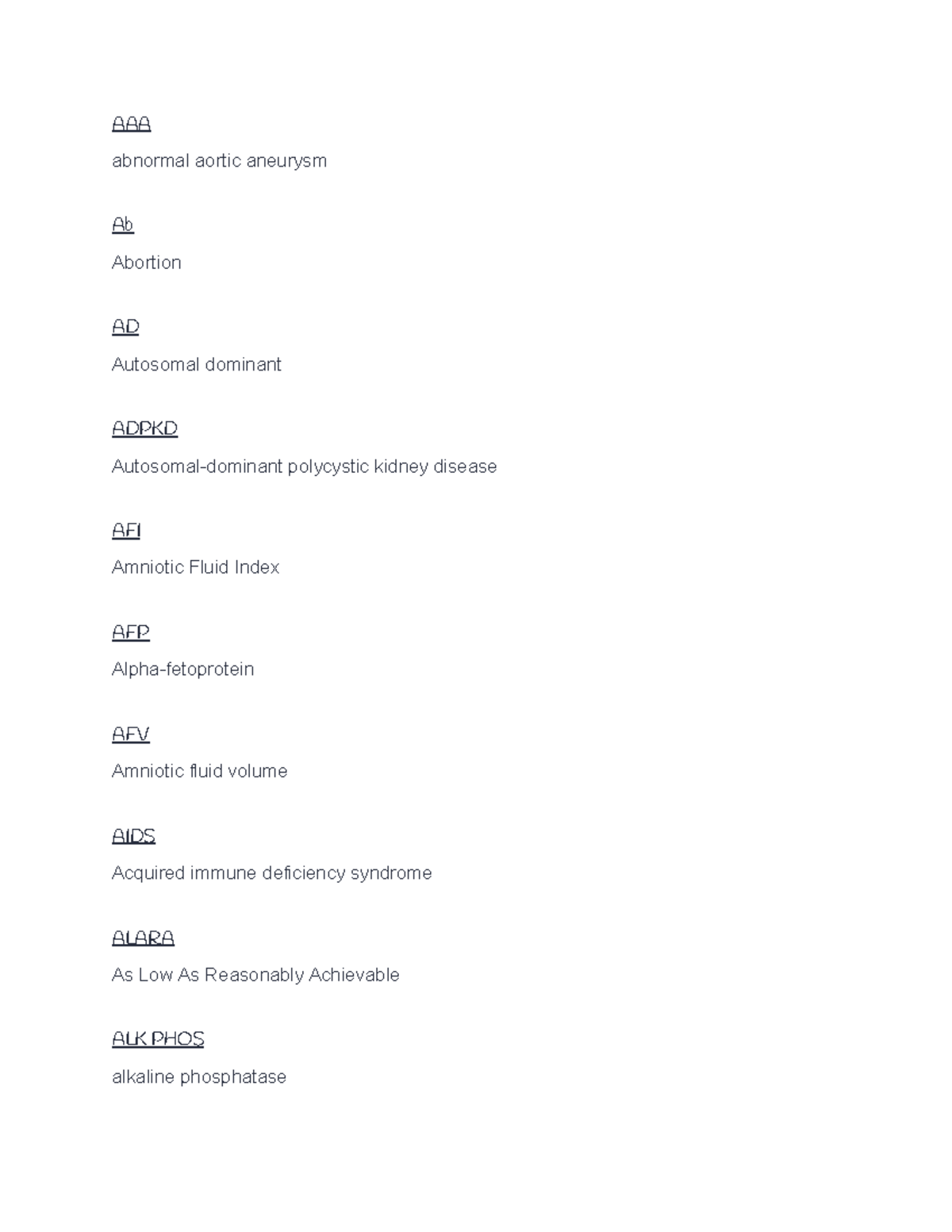 2 medical term - AAA abnormal aortic aneurysm Ab Abortion AD Autosomal ...