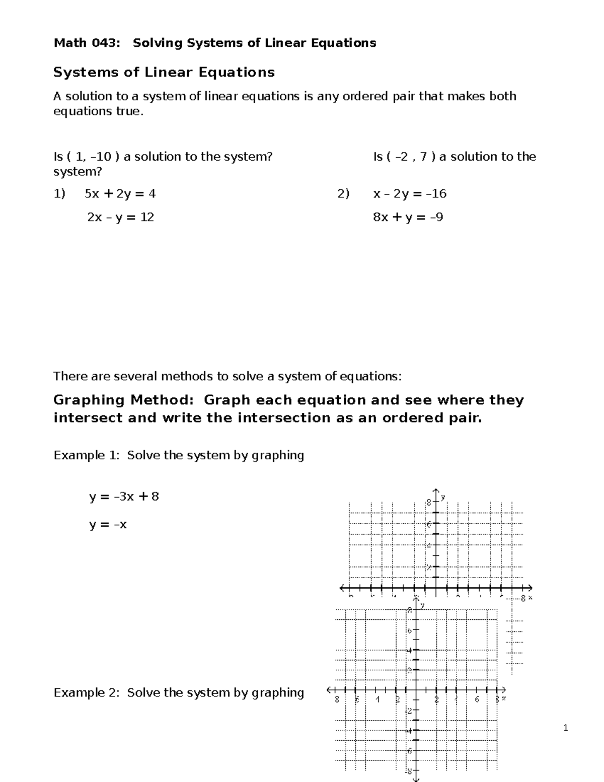 5 Solving Systems - practice - Systems of Linear Equations A solution ...