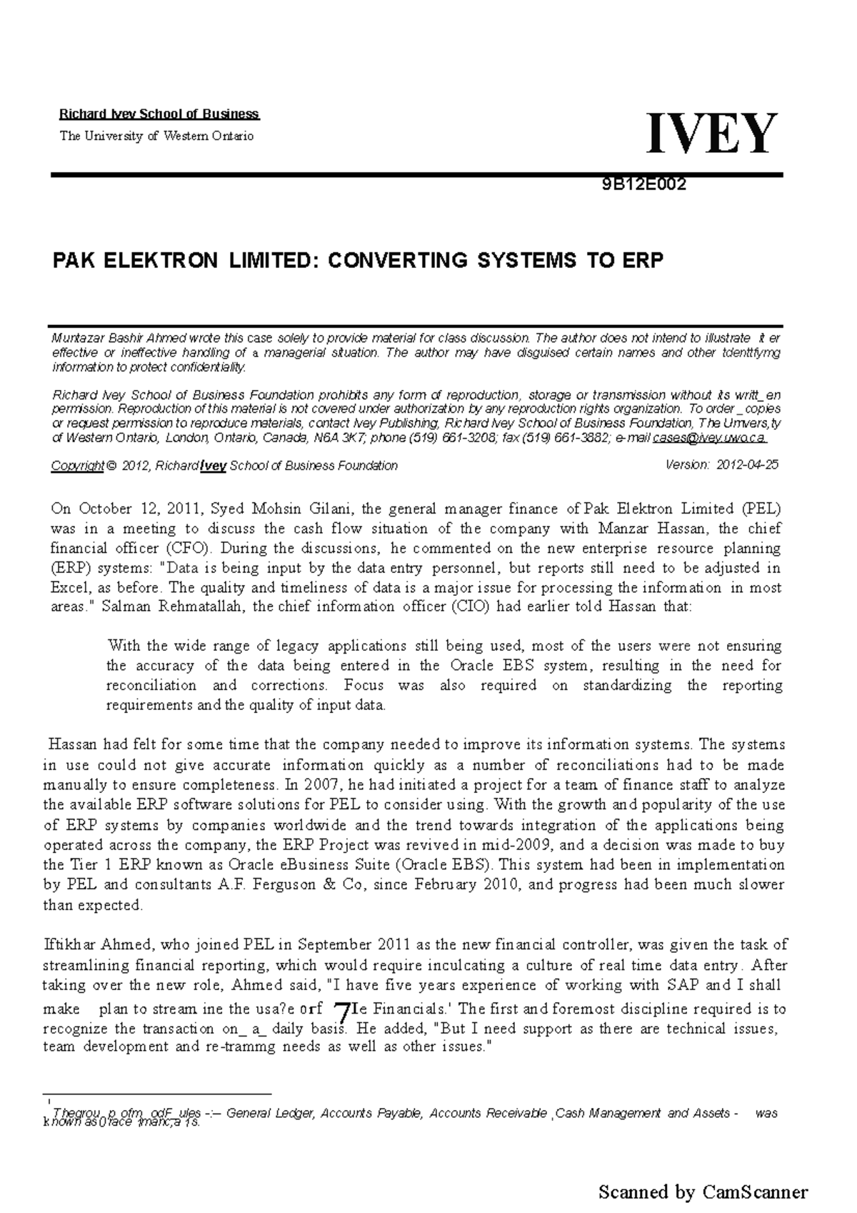 Pak Electron - Converting to ERP Systems - Richard Ivey School of ...