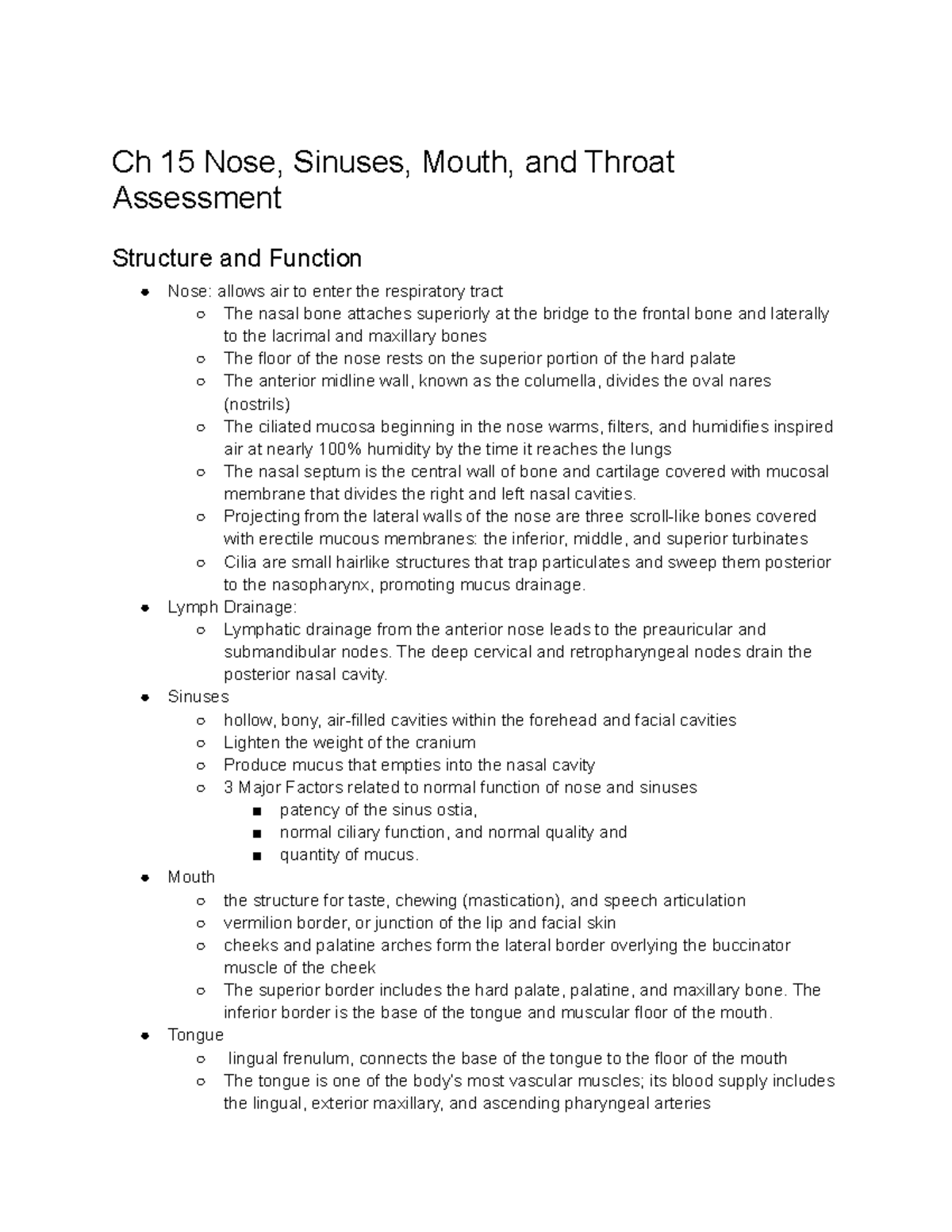 Chapter 15 Nose, Mouth, Throat, Sinus Assessment - Ch 15 Nose, Sinuses ...