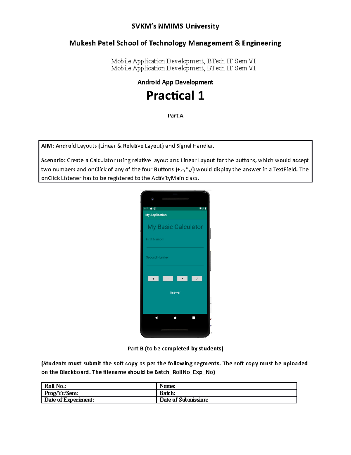 Mobile App Dev Practical 1 Answer Svkms Nmims University Mukesh Patel School Of Technology 