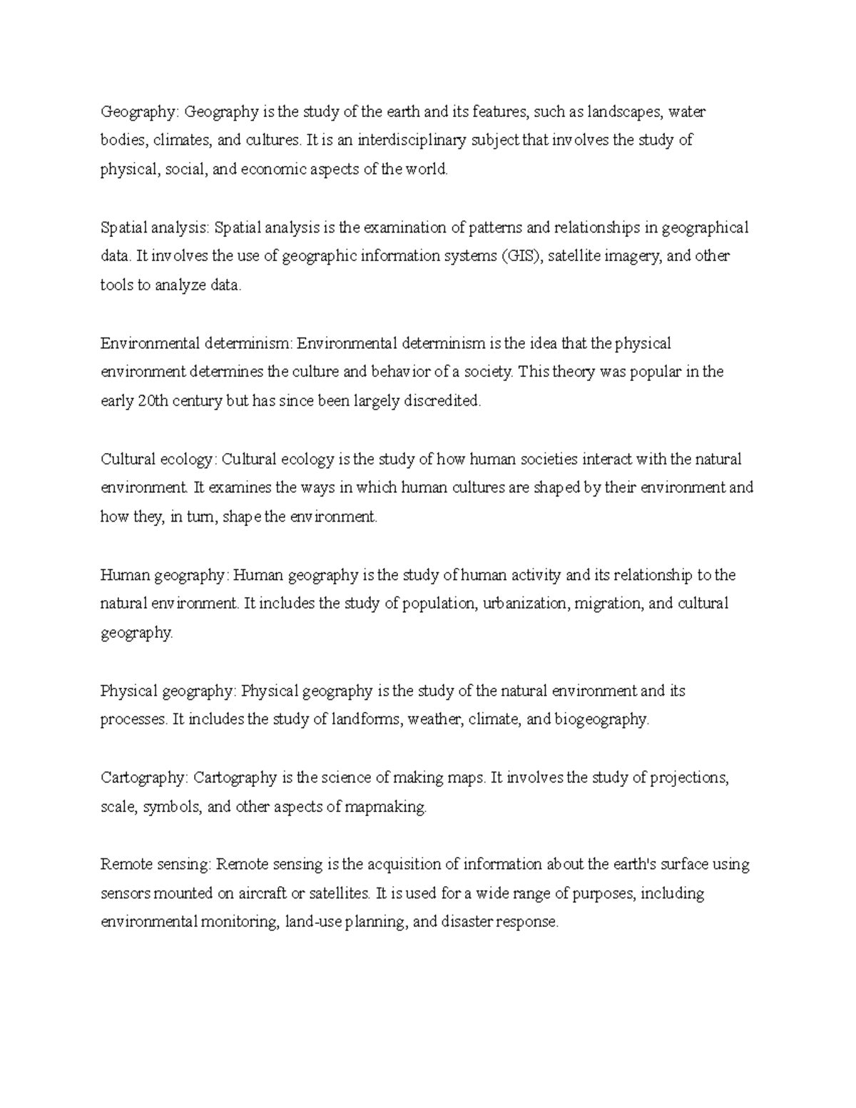 Geography 1300 - notes - Geography: Geography is the study of the earth ...