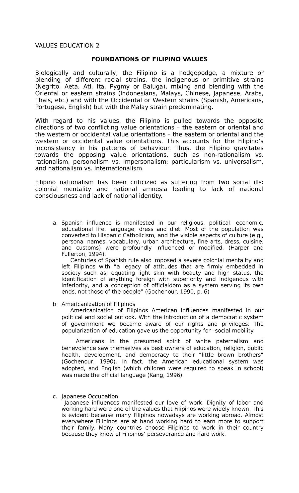 Val ed 2 Week 2 - Lecture Notes for Val Ed - VALUES EDUCATION 2 ...